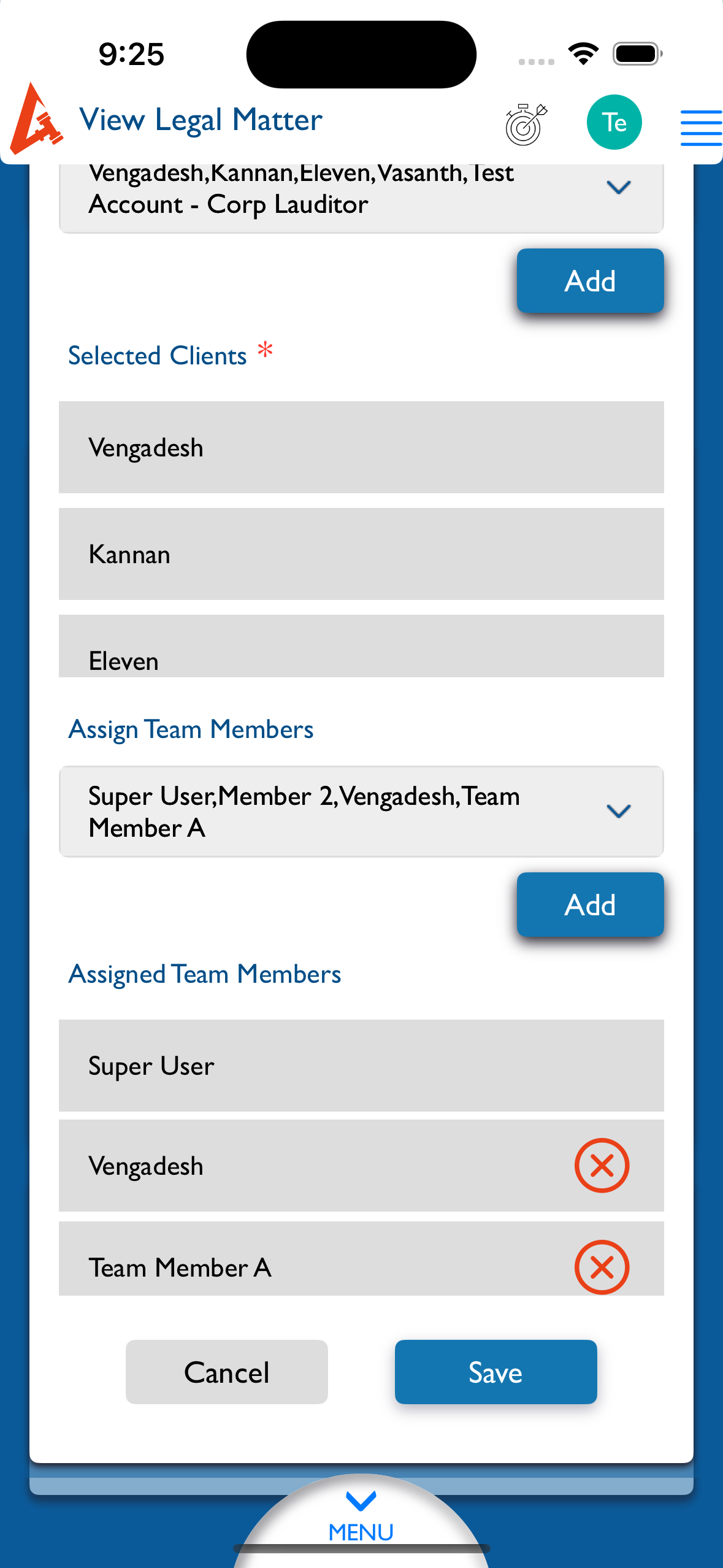 Bug #3086: View Matter [Legal / General] - View Details - [Team member] : Able to remove the ...